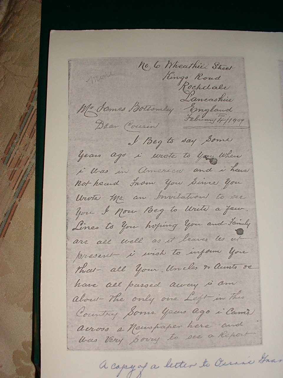 Letter to James Monroe Bottomley